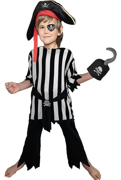 Samur Çocuk Korsan Kostümü + Kadife Şapka + Maske + Kanca Full Set Samur Çocuk Korsan Kostümü + Kadife Şapka + Maske + Kanca Full Set
