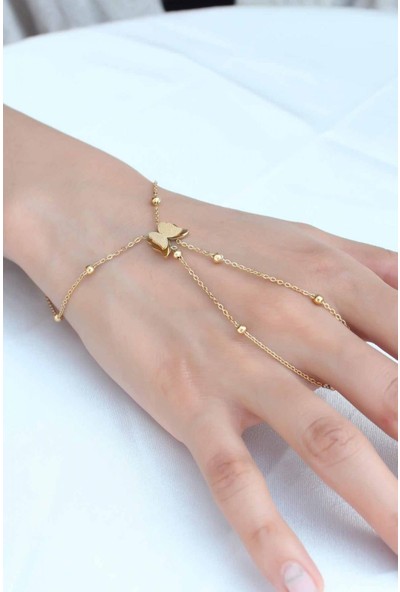 Karazona Kadın Kelebek Detaylı Gold Renk Çelik Şahmeran KZ-SN542