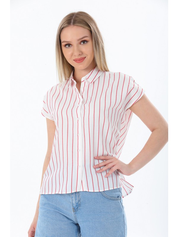 Pera Moda Kısa Kollu Boyuna Çizgili Gömlek Fiyatı