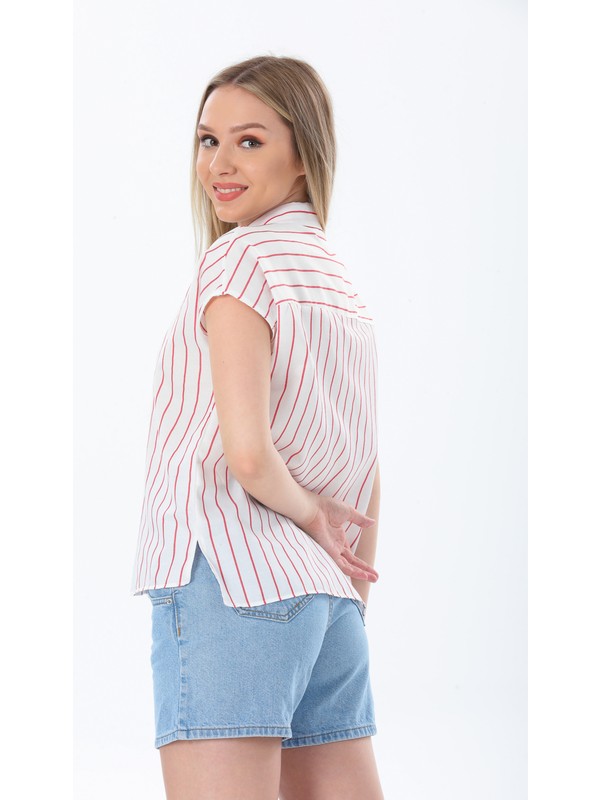 Pera Moda Kısa Kollu Boyuna Çizgili Gömlek Fiyatı
