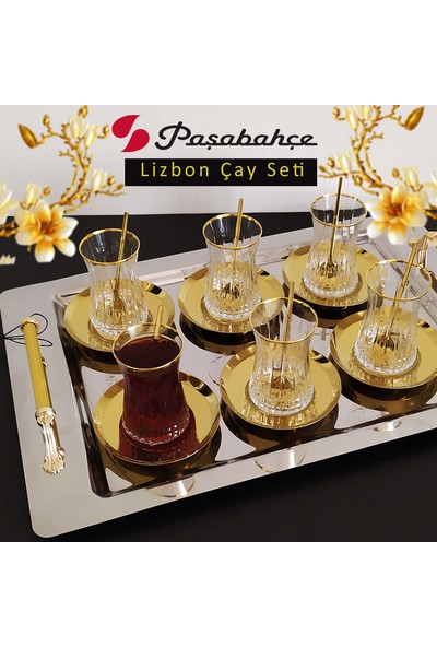Paşabahçe Lizbon Kesme Dekor Çay Bardak Tepsili Set-19 Parça Paşabahçe Lizbon Kesme Dekor Çay Bardak Tepsili Set-19 Parça