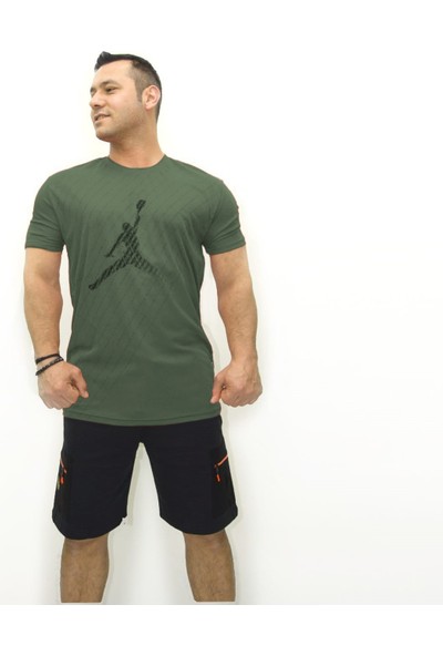 Jordan Haki Renk Nefes Alan Baskılı Dalgıç Kumaş Slim Fit Erkek Tshirt Jordan Haki Renk Nefes Alan Baskılı Dalgıç Kumaş Slim Fit Erkek Tshirt