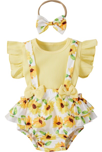Shengstore Desen Baskılı Iki Parça Kız Çocuk Alt - Üst Takım - Sarı (Yurt Dışından)