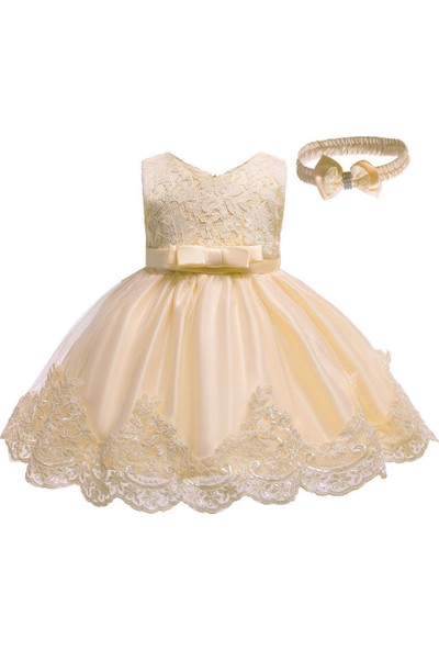 Shengstore Desen Baskılı Iki Parça Kız Çocuk Elbise - Bej (Yurt Dışından)