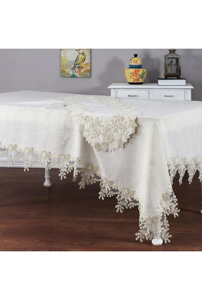 Calista Home Dantelli 160X260CM Masa Örtüsü - Katnia Krem Calista Home Dantelli 160X260CM Masa Örtüsü - Katnia Krem