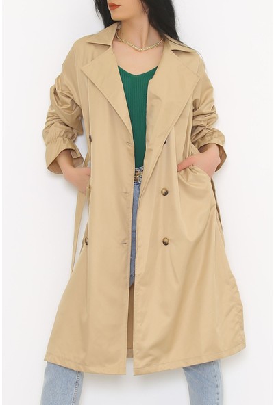 Karazona Kadın Kol Büzgülü Trençkot Sütlükahve KZ2-8631