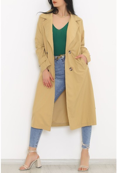 Karazona Kadın Kol Detaylı Trençkot Vizon KZ2-5072