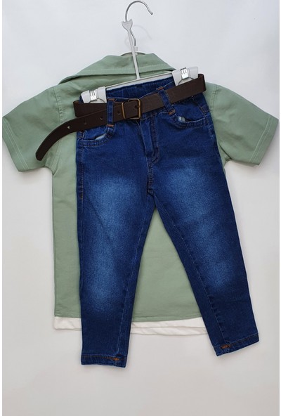 Petite Ponpon Baby Erkek Gömlekli Takım / Erkek Gömlek Pantolon Kemer Sıfır Kol Tişört
