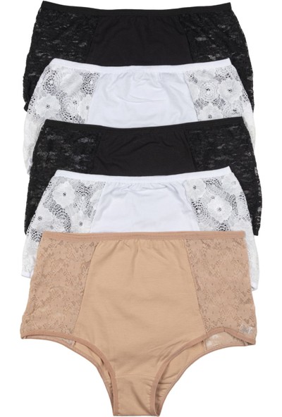Nicoletta Mıxcolor Kadın Külot Yüksek Bel Büyük Beden Dantelli 5 Li Paket Likralı Nicoletta Mıxcolor Kadın Külot Yüksek Bel Büyük Beden Dantelli 5 Li Paket Likralı