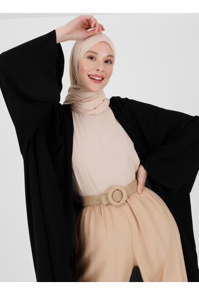 Refka Doğal Kumaşlı Düz Renk Ferace - Siyah - Refka Casual Refka Doğal Kumaşlı Düz Renk Ferace - Siyah - Refka Casual