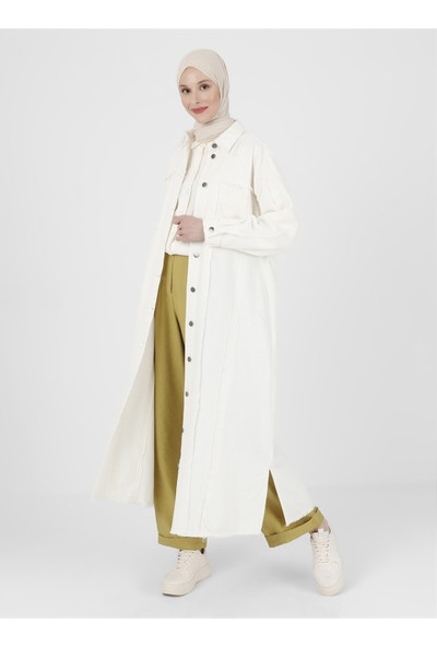 Refka Doğal Kumaşlı Püsküllü Kot Kap - Off White - Refka Casual