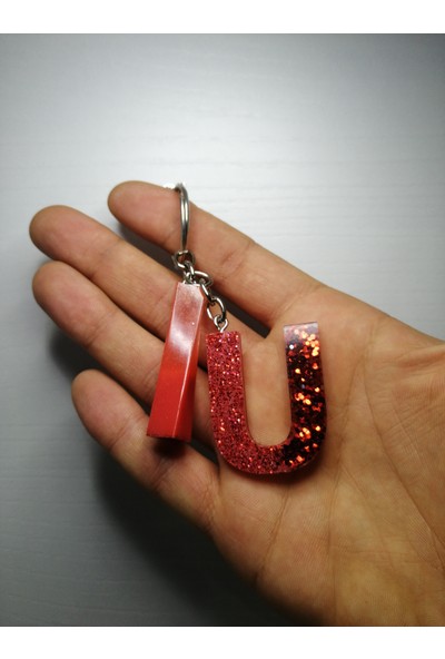 Epoksi U Harfi Kırmızı Simli Anahtarlık