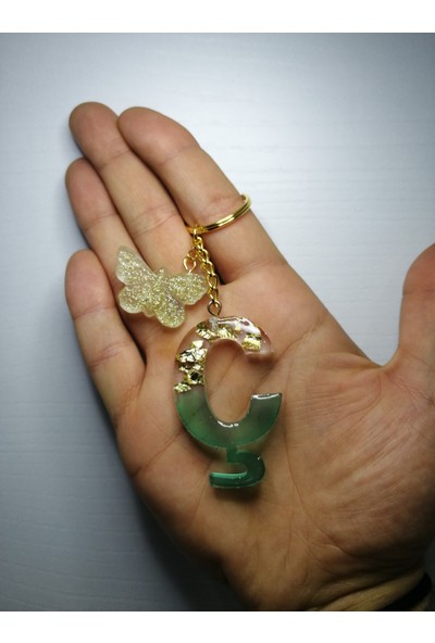 Epoksi Ç Harfi Yeşil Renkli Altın Varaklı Anahtarlık