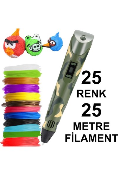 Robobloq Kamuflaj 3D Kalem Yazıcı+25 Renk 25 METRE(25X1METRE)PLA Filament Robobloq Kamuflaj 3D Kalem Yazıcı+25 Renk 25 METRE(25X1METRE)PLA Filament