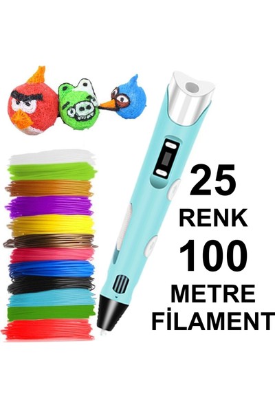 Robobloq Mavi 3D Kalem Yazıcı+25 Renk 100 Metre (25X4METRE) Pla Filament Robobloq Mavi 3D Kalem Yazıcı+25 Renk 100 Metre (25X4METRE) Pla Filament