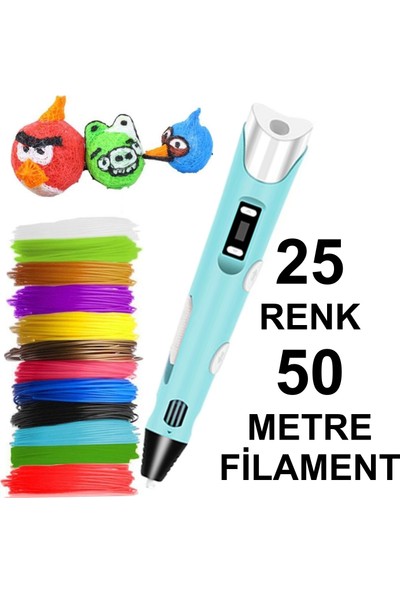 Robobloq Mavi 3D Kalem Yazıcı+25 Renk 50 Metre (25X2METRE) Pla Filament Robobloq Mavi 3D Kalem Yazıcı+25 Renk 50 Metre (25X2METRE) Pla Filament