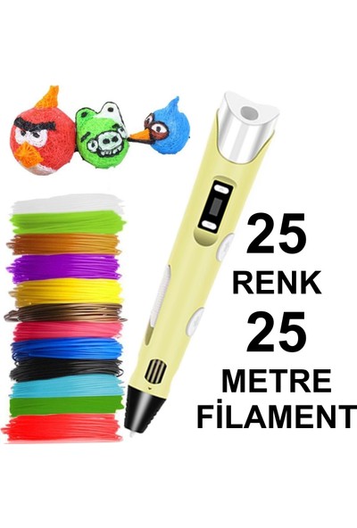 Robobloq Sarı 3D Kalem Yazıcı+25 Renk 25 Metre (25X1METRE) Pla Filament Robobloq Sarı 3D Kalem Yazıcı+25 Renk 25 Metre (25X1METRE) Pla Filament