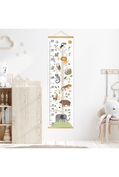 Animal Tree Askılı Kanvas Boy Ölçer
