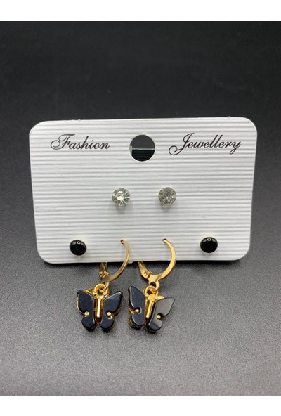 Bujiteri Dükkanı Siyah Renk Kelebek Figürlü Set Küpe