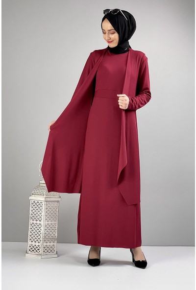 Sinelay Moda Çizgi Asimetrik Ikili Tesettür Takım Bordo