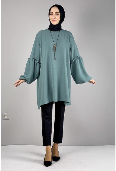 Sinelay Moda Çizgi Kolye Detaylı Aerobin Tunik Çağla