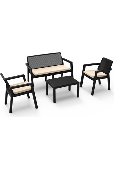 Çavdar Group Violet 4 Kişilik Prestij Set, Bahçe Balkon Teras Sehpalı Oturma Grubu Siyah