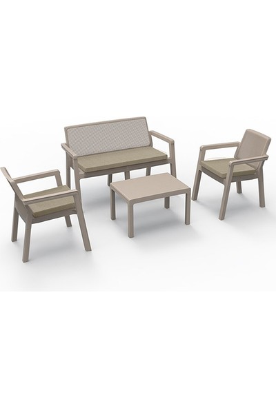 Çavdar Group Violet 4 Kişilik Prestij Set, Bahçe Balkon Teras Sehpalı Oturma Grubu Bej