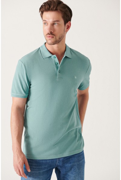 AVVA Polo Yaka Düz T-Shirt_su Yeşili