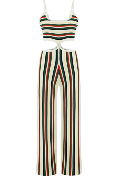 Twist Çizgili Triko Tulum