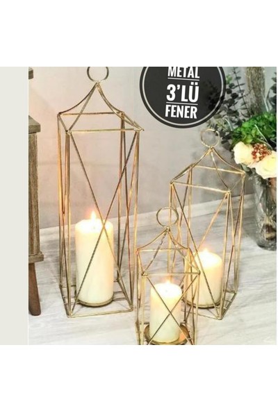 Kitchen Store Üçlü Gold Altın Fener Mumluk Şamdan Kitchen Store Üçlü Gold Altın Fener Mumluk Şamdan