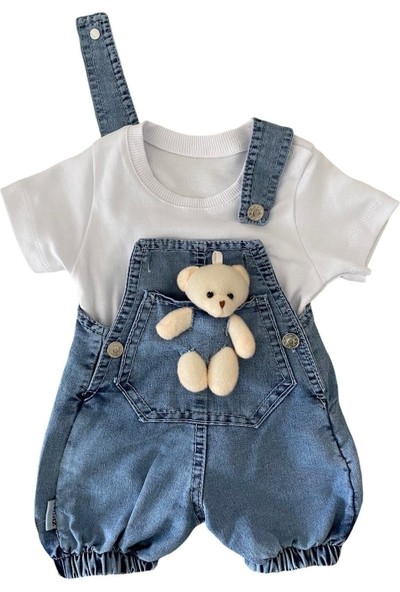 Temiz Baby Peluş Ayıcıklı Kot Salopet