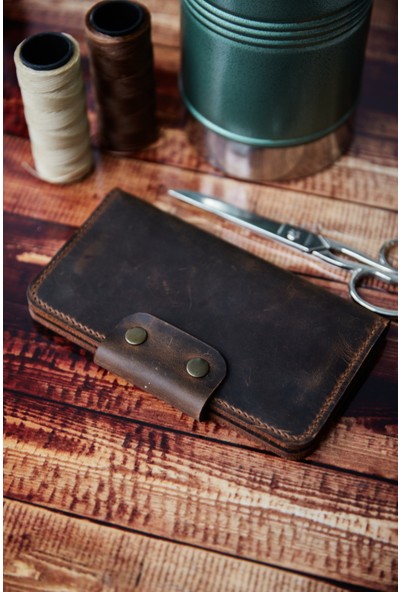 Brown Art Craft Deri Çok Yönlü Kullanışlı Erkek Uzun Cüzdan