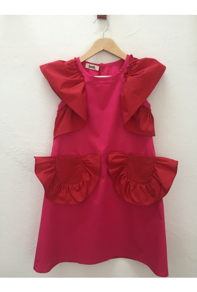 Buub Çift Renkli Büzgü Detaylı Kız Çocuk Elbise