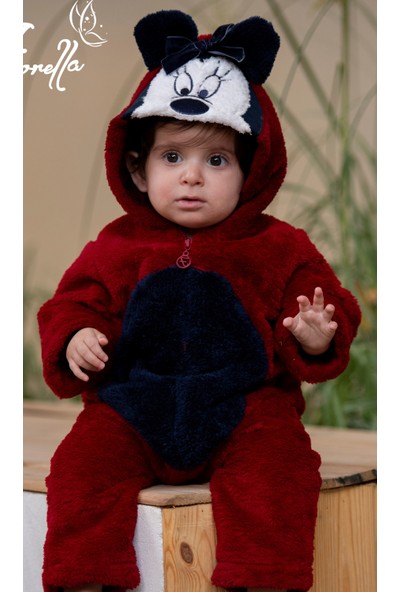 Kız Bebek Mickey Mouse Kapüşonlu Bordo Peluş Pamuklu Tulum 21508 Kız Bebek Mickey Mouse Kapüşonlu Bordo Peluş Pamuklu Tulum 21508