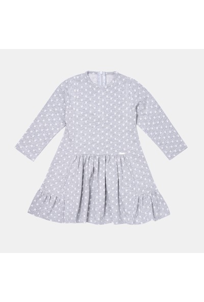 Kız Çocuk Beyaz Yıldız Desenli Gri Elbise 31514