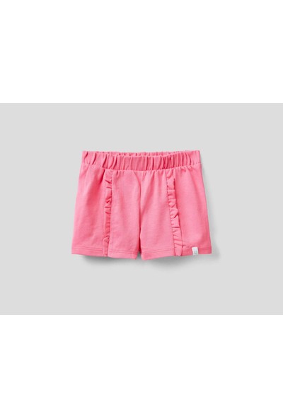 Benetton Önü Fırfır Detaylı Penye Şort