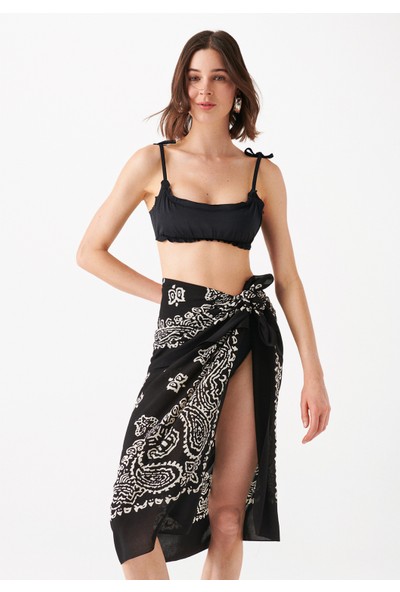 Mavi Baskılı Siyah Pareo