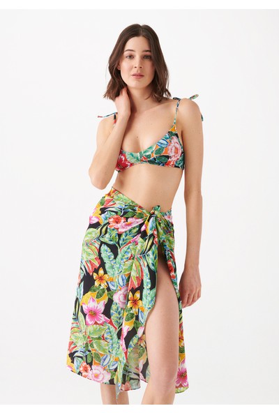 Mavi Baskılı Siyah Pareo