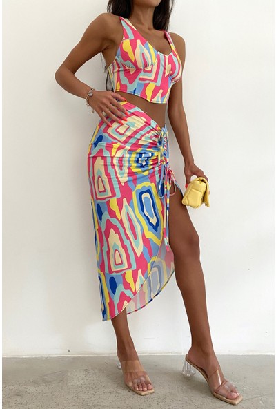 MyLove 70's Watercolour Etekli Takım Sarı MyLove 70's Watercolour Etekli Takım Sarı