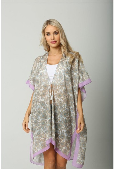 Kadın Lila Desenli Pareo - Kimono