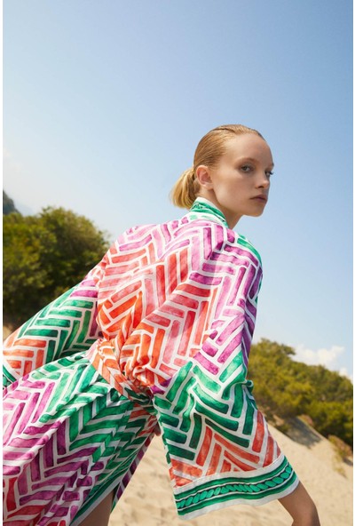 DeFacto Nefes İstanbul X Defacto Regular Fit Desenli Pamuklu Plaj Kıyafeti X9177AZ22HS