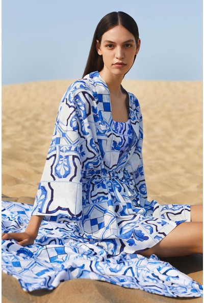 DeFacto Nefes İstanbul X Defacto Regular Fit Desenli Organik Pamuklu Plaj Kıyafeti X9170AZ22HS