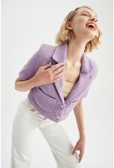 DeFacto Crop Tweed Kısa Kollu Blazer Ceket Y1101AZ22SM DeFacto Crop Tweed Kısa Kollu Blazer Ceket Y1101AZ22SM