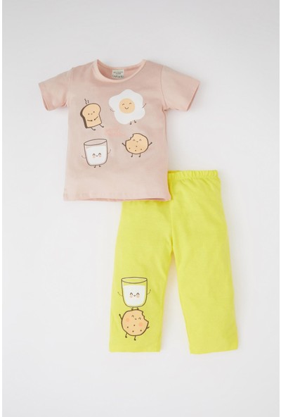 DeFacto Kız Bebek Regular Fit Baskılı Kısa Kollu Pijama Takım X8397A222SM