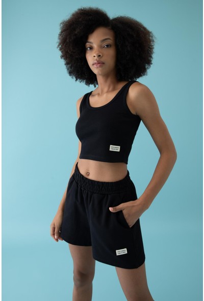 DeFacto Minimal Slogan Baskılı Organik Pamuklu Askılı Crop Atlet U8376AZ22SM