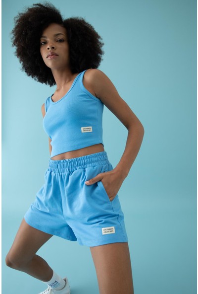 DeFacto Minimal Slogan Baskılı Organik Pamuklu Askılı Crop Atlet U8376AZ22SM