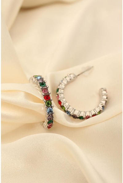 Clariss Renkli Zirkon Taşlı Halka Küpe