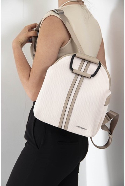 Silver Polo Bej Tek Bölmeli Kadın Sırt Çantası SP771