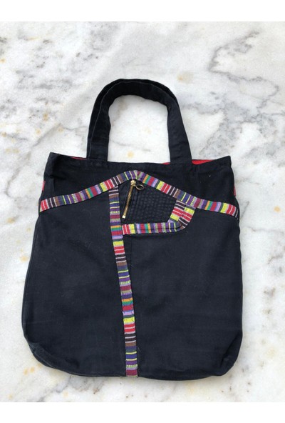 Momandkash Siyah Fermuar Detaylı Patchwork Çanta