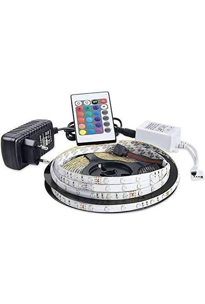 Robitshop Rgb Şerit LED Iç ve Dış Mekan 5 Metre Kumandalı Set Tak Çalıştır 16 Renk, 24 Tuşlu Kumanda, Adaptor, Silikonlu, 5mt 300 LED Robitshop Rgb Şerit LED Iç ve Dış Mekan 5 Metre Kumandalı Set Tak Çalıştır 16 Renk, 24 Tuşlu Kumanda, Adaptor, Silikonlu, 5mt 300 LED